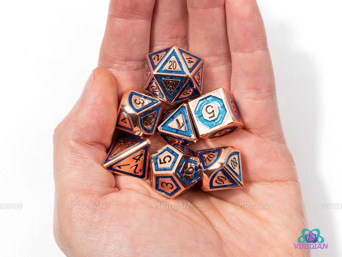 Dimensional Gate | Copper & Blue Metal Dice Set (7) | Dungeons and Dra ...