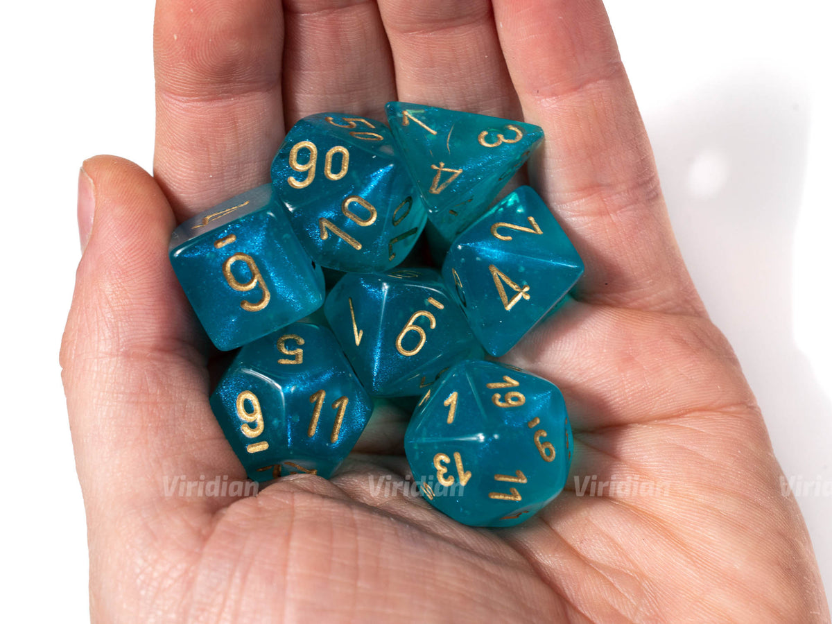 Borealis Teal And Gold Luminary Iridescent Chessex Dice Set 7