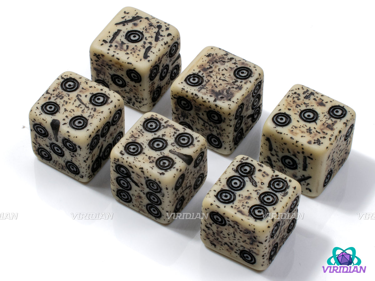 Ancient Bones D6s (6) | Matte Ivory, "Bone" Design, Black Pips | Resin ...