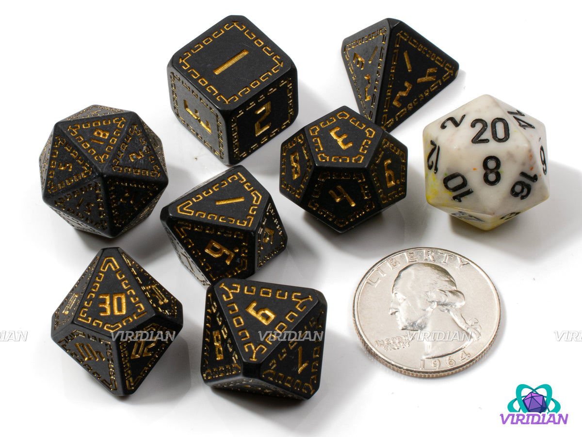 Golden Runes | Matte Black, Gold, Ornate Runic Design | Resin Dice Set ...