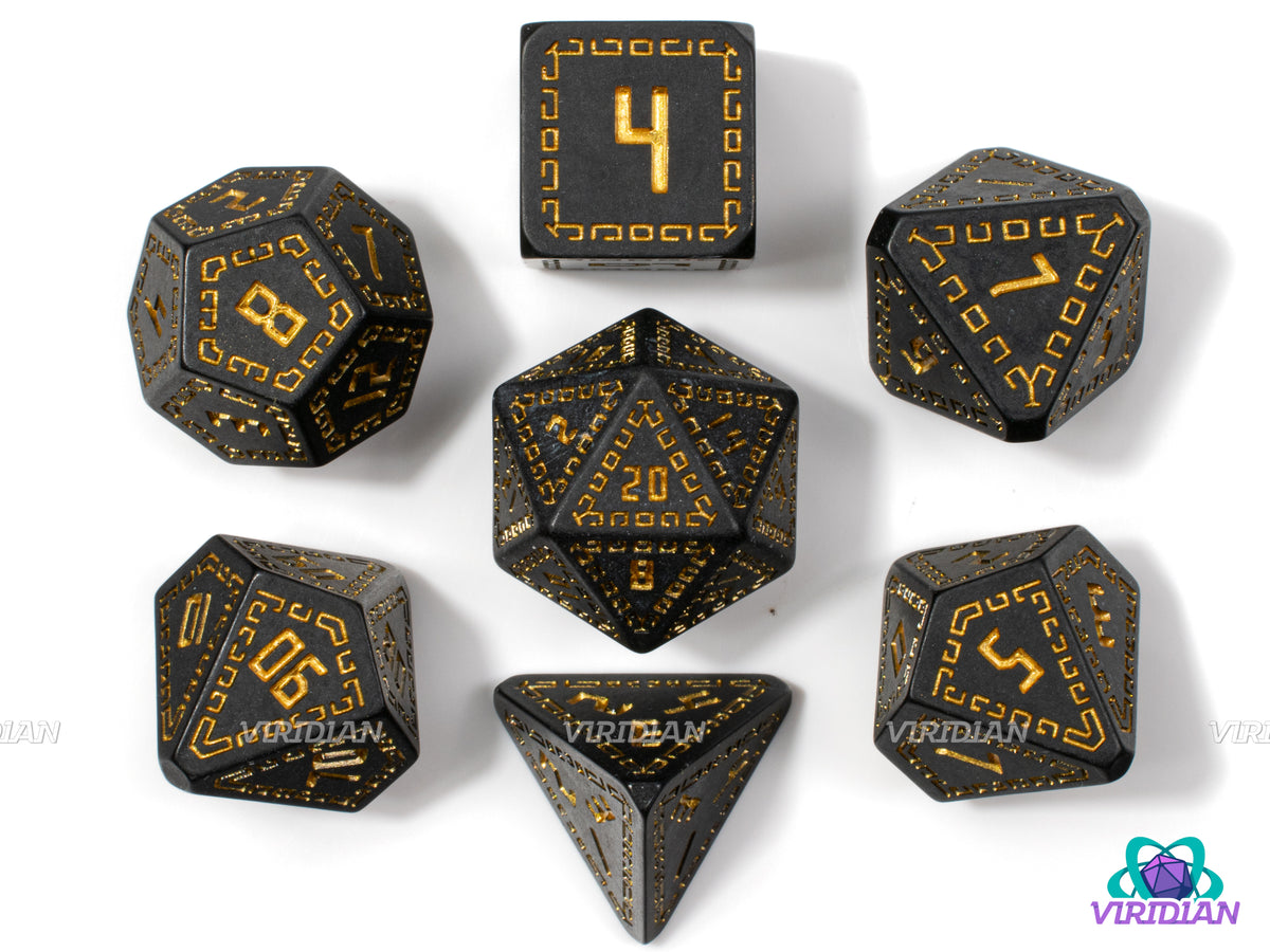 Golden Runes | Matte Black, Gold, Ornate Runic Design | Resin Dice Set ...
