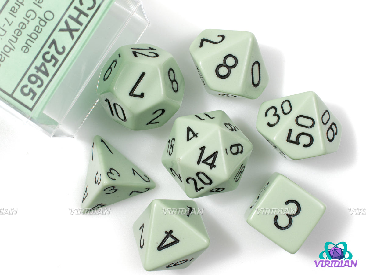 Opaque Pastel Green & Black | Acrylic Polyhedral Dice Set (7) | Chesse ...