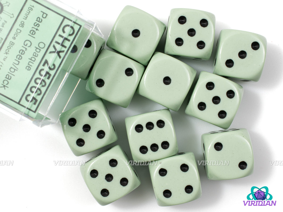 Opaque Pastel Green & Black | Acrylic D6 Set (12) | Chessex – Viridian Dice