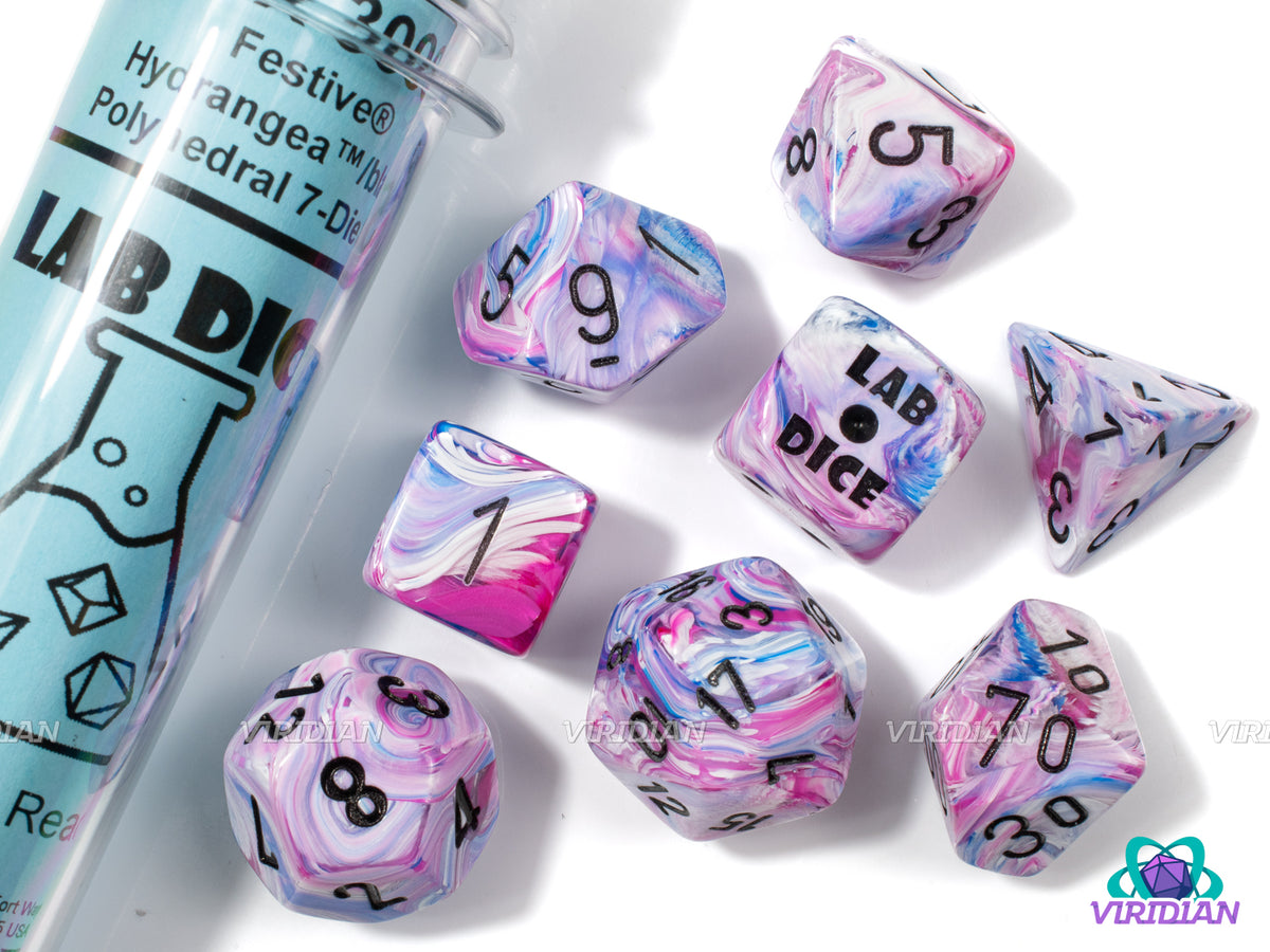 Festive Hydrangea & Black | Lab 8 (2024) | Chessex Dice Set (7+1 Bonus ...