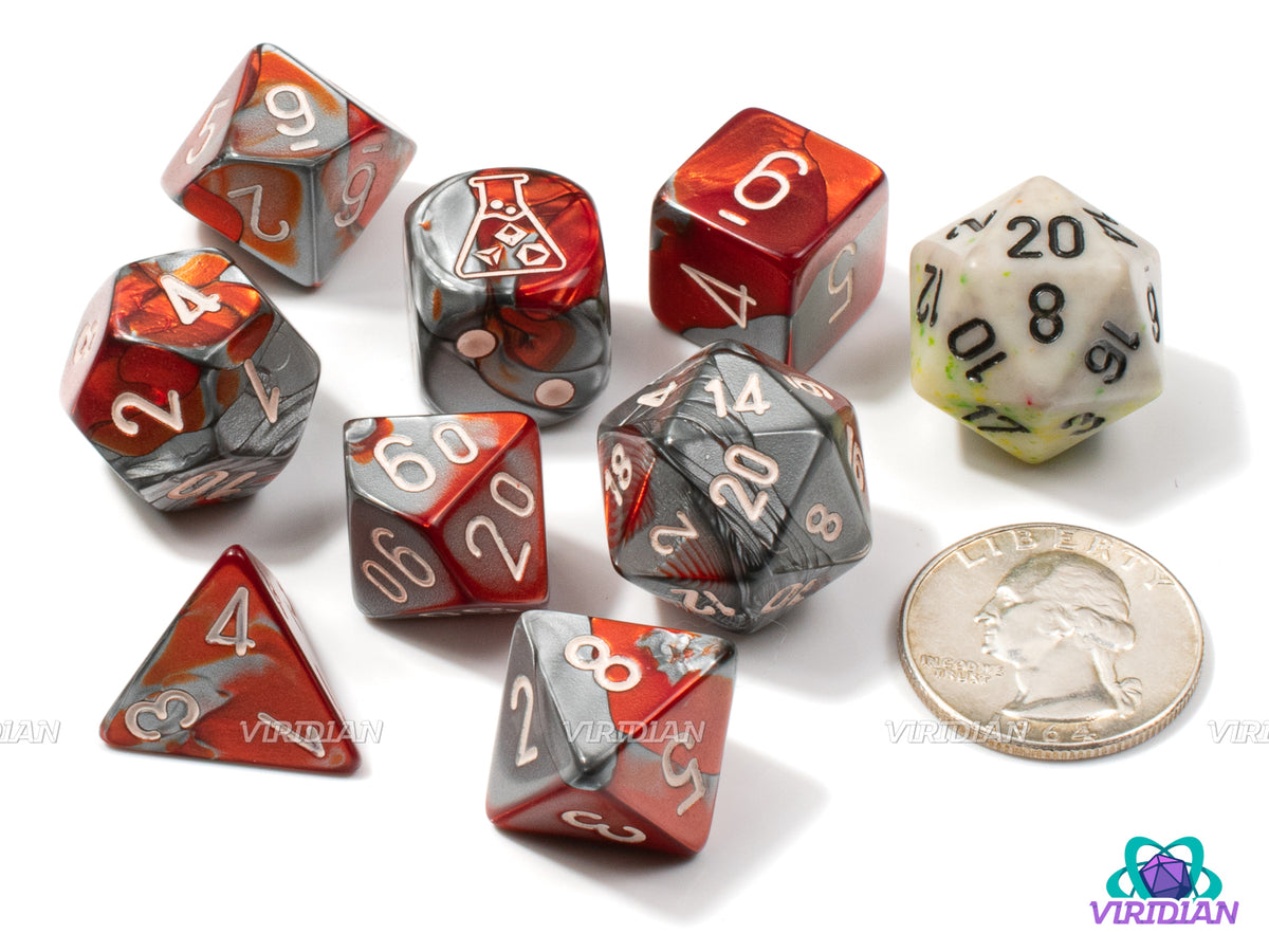 Gemini Red-Steel & White | Lab 8 (2024) | Chessex Dice Set (7+1 Bonus ...