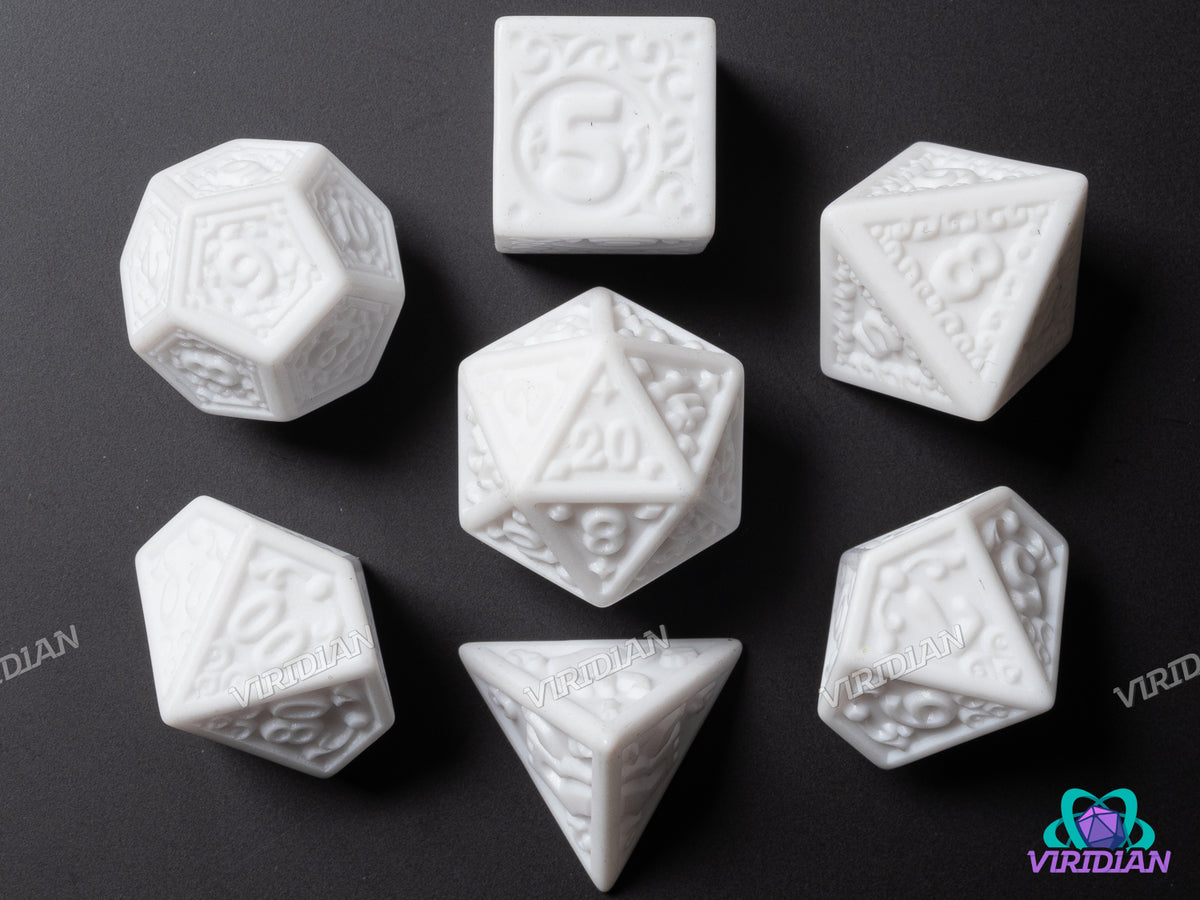 White Uninked Palace | Acrylic Polyhedral Dice (Set of 7) – Viridian Dice