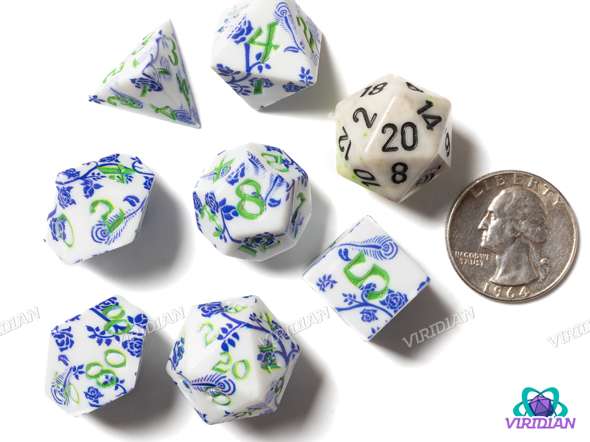 Full Art Dice Set: Porcelain | Acrylic Polyhedral Dice (7) – Viridian Dice
