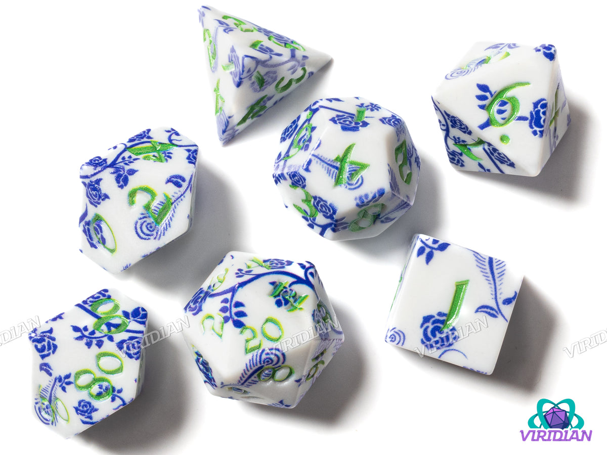 Full Art Dice Set: Porcelain | Acrylic Polyhedral Dice (7) – Viridian Dice