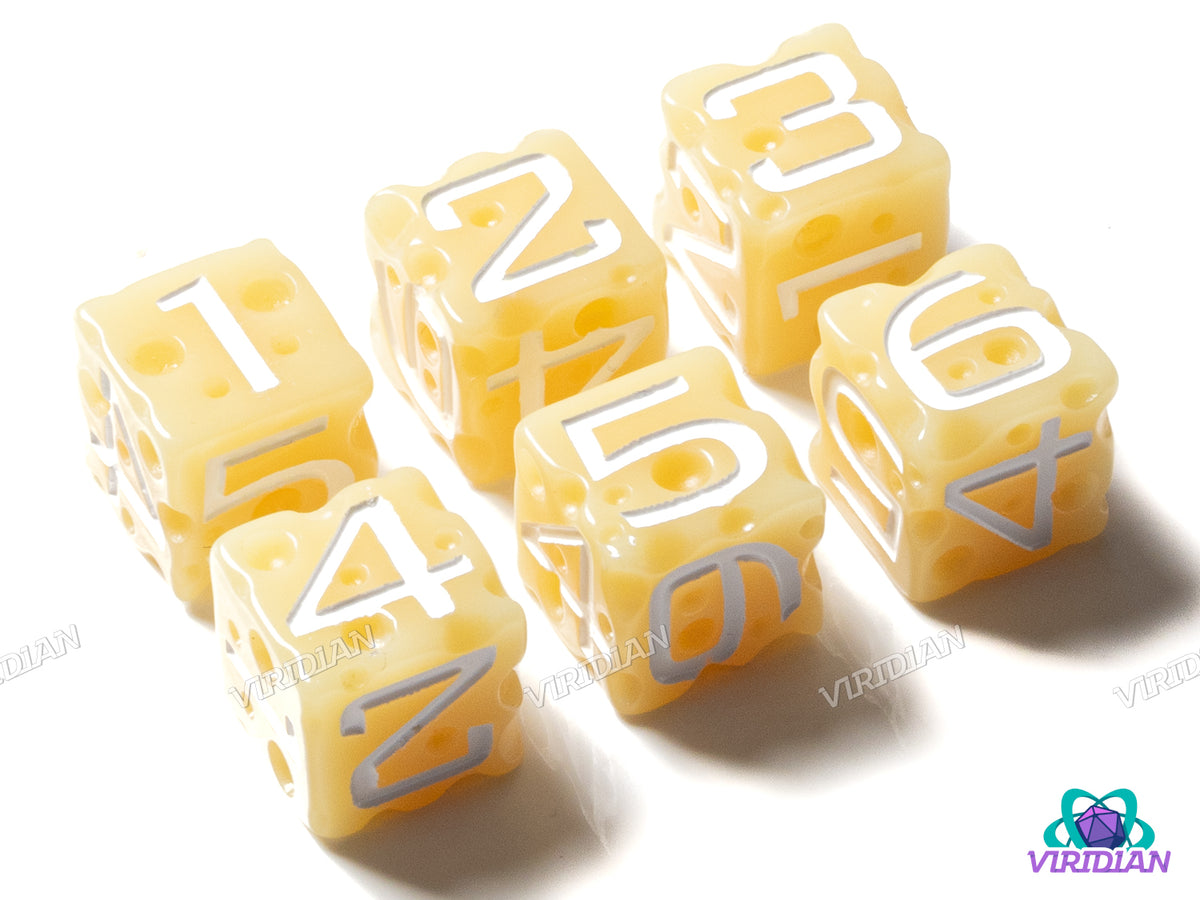 Swiss Cheese D6s (Set of 6) | Cream w "Holes", White Ink | Resin D6 Se ...