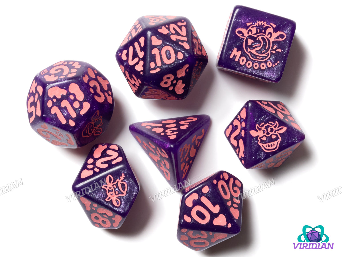 Cow Dice Set: RaMOOna | Acrylic Polyhedral Dice (7) – Viridian Dice