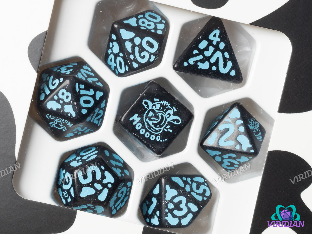 Cow Dice Set: MOOlissa | Acrylic Polyhedral Dice (7) – Viridian Dice