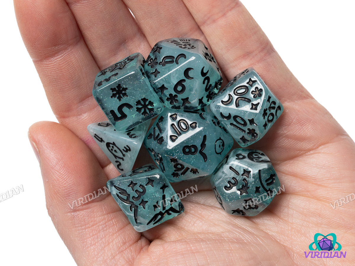 Ice Cold Penguins: Light Teal | Resin Polyhedral Dice (7) – Viridian Dice