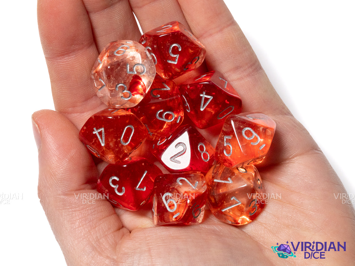 Nebula Red/Silver (Set of Ten D10) | Acrylic D10 Set – Viridian Dice