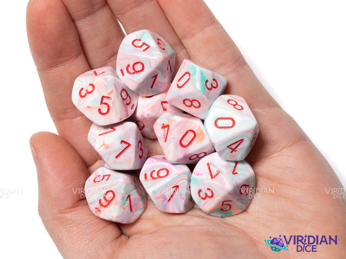 Festive Pop Art/Red (Set of Ten D10) | Acrylic D10 Set – Viridian Dice