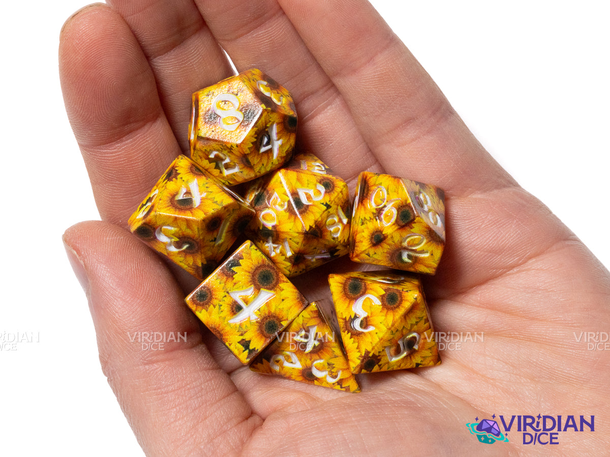 Full Art Dice Set: Sunflower | Acrylic Polyhedral Dice (7) – Viridian Dice