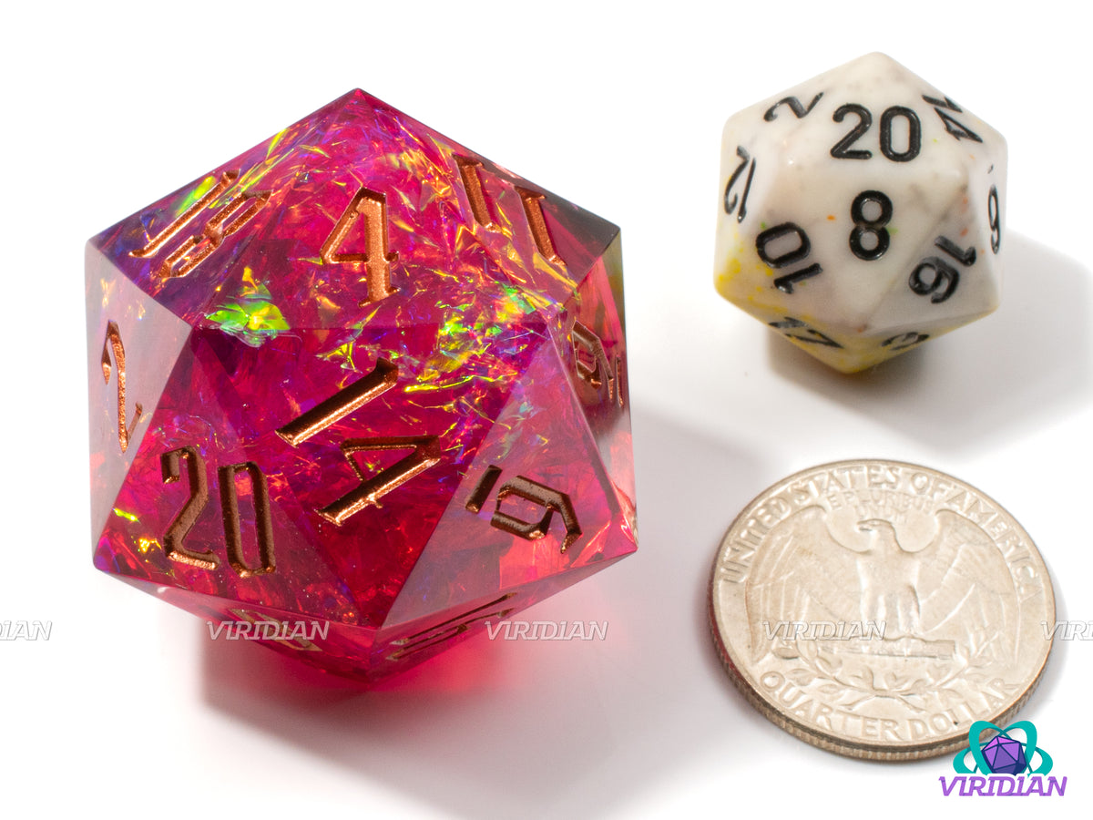 Magenta Glam (D20) | Sharp Edged, Translucent Bright Pink-Red, Gold Ho ...