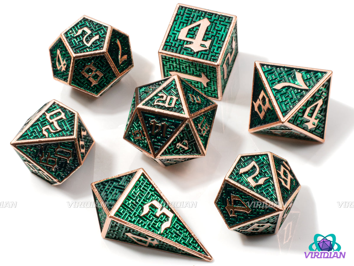 Jungle Labyrinth | Dark Green, Golden-Copper Maze Design | Metal Dice ...