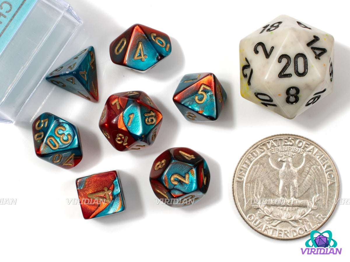 Mini Gemini Red & Teal | 10mm Acrylic Dice Set (7) | Chessex Mini Wave ...