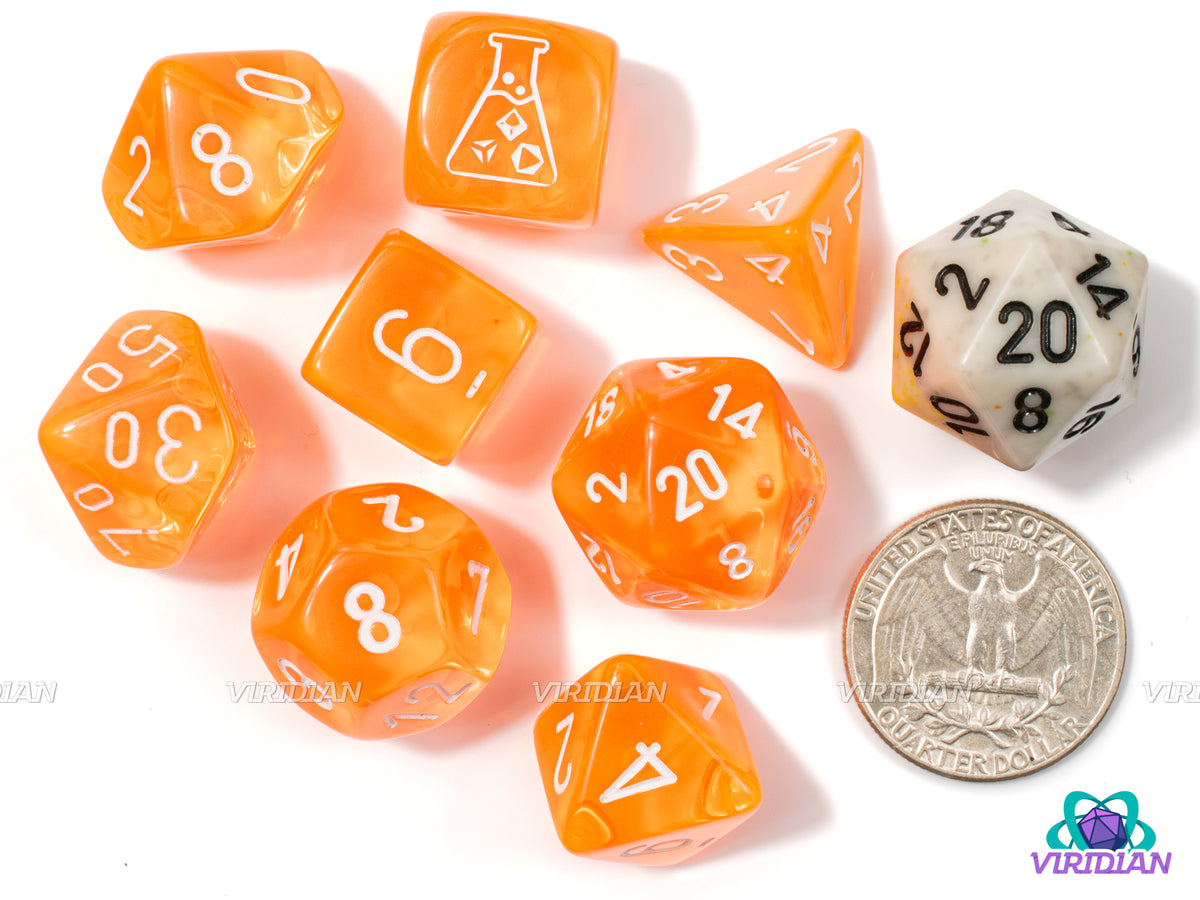 Translucent Neon Orange & White | Lab 7 (2023) | Chessex Dice Set (7+1 ...