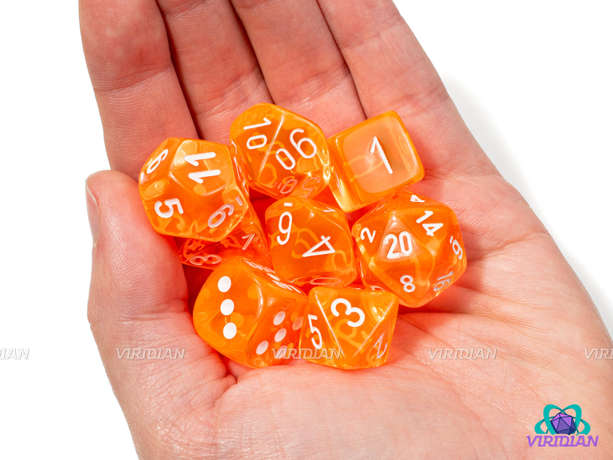 Translucent Neon Orange & White | Lab 7 (2023) | Chessex Dice Set (7+1 ...