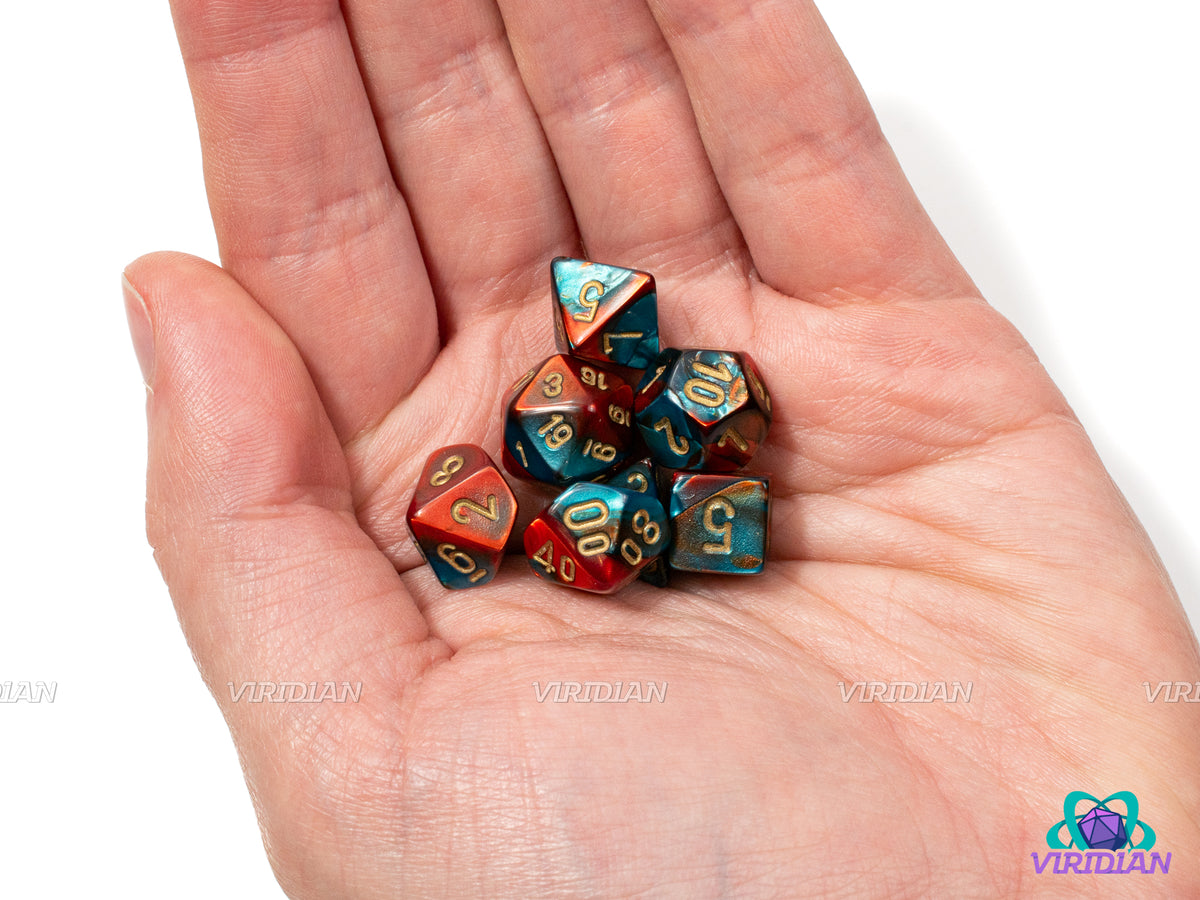 Mini Gemini Red & Teal | 10mm Acrylic Dice Set (7) | Chessex Mini Wave ...