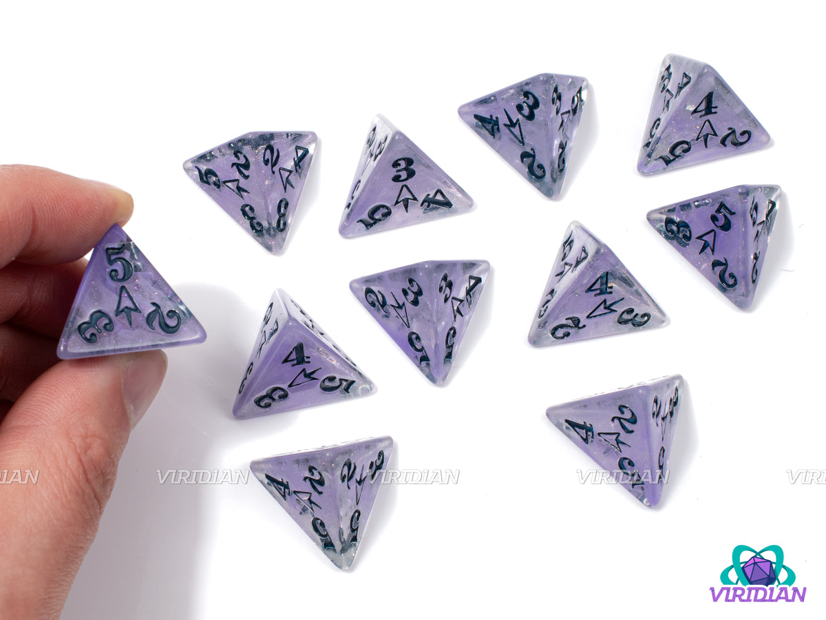 Magic Missile D4 Set | Glittery Light Purple D4s, Numbered 2-5 | Resin – Viridian Dice
