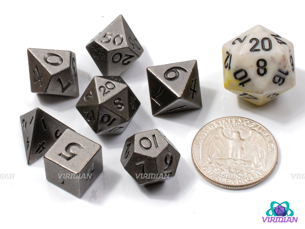 Mini Distressed Silver | Tiny, Dark Brushed Gray Silver | Metal Dice S ...