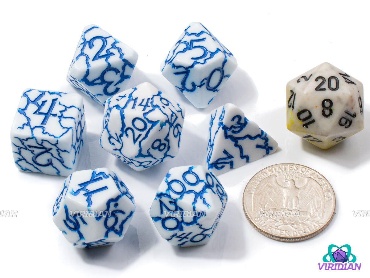 Ice Strike | Delft, White, Blue Lightning Crack Design | Resin Dice Se ...