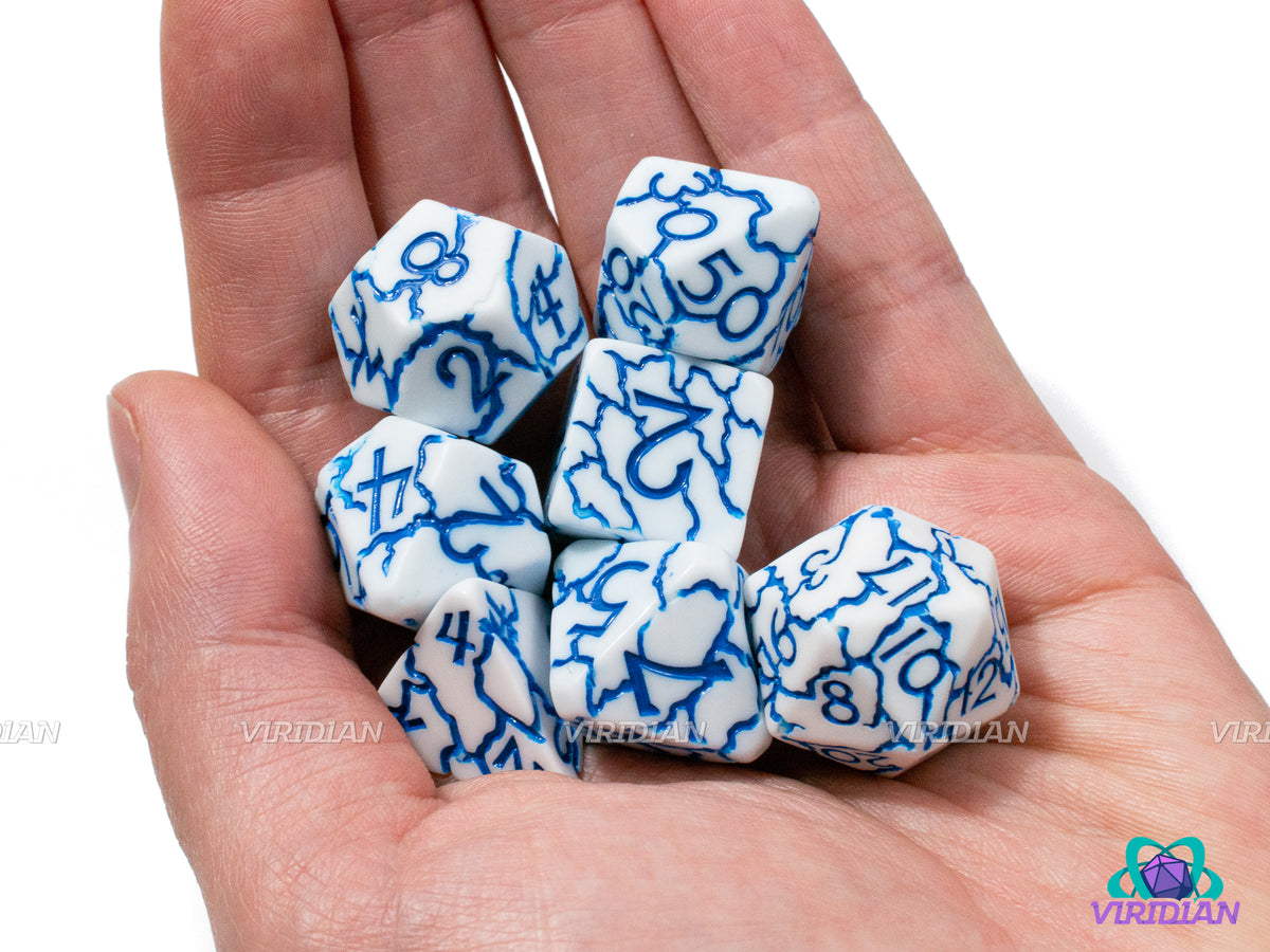 Ice Strike | Delft, White, Blue Lightning Crack Design | Resin Dice Se ...