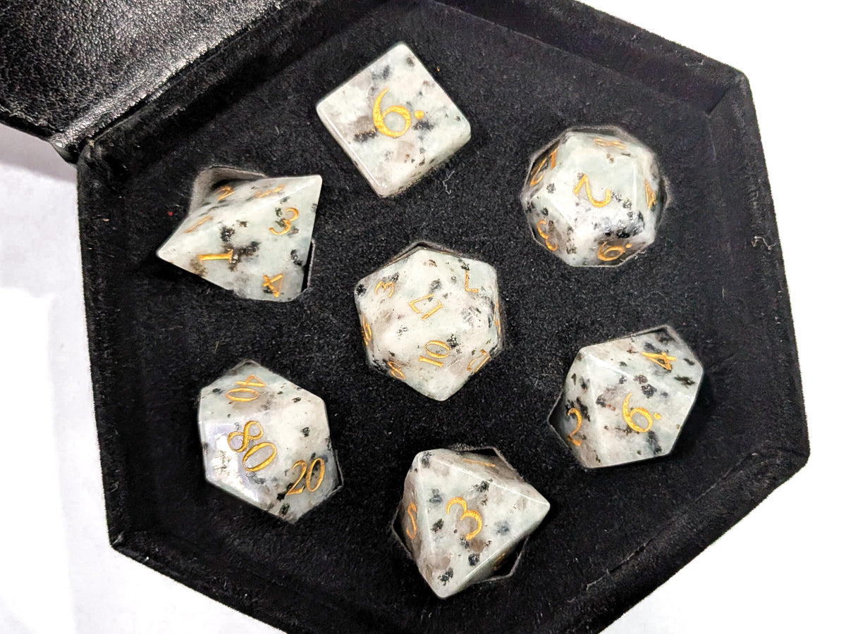 Natural Sapphire | White & Grey-Black Spotted | Real Gemstone Dice Set ...