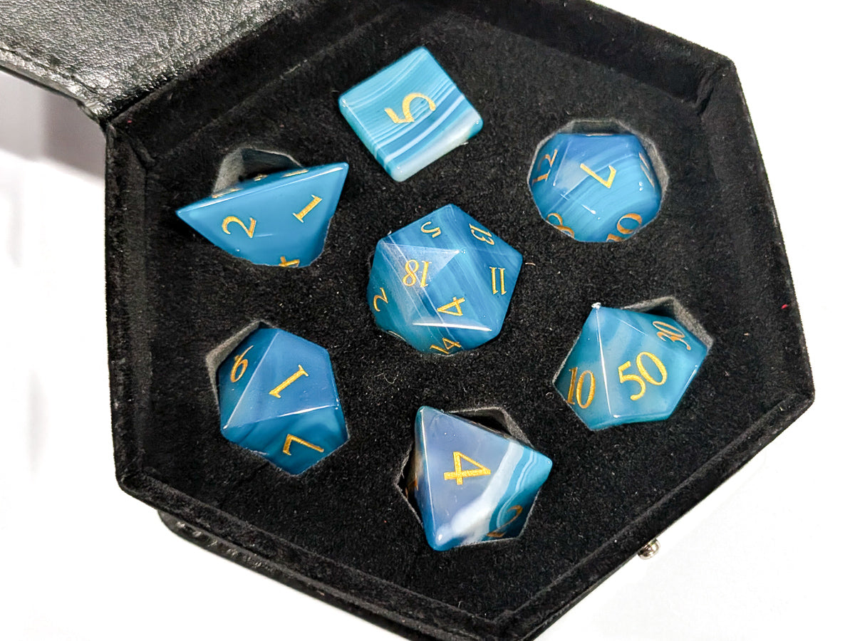 Blue Agate Gemstone | Blue & White | Real Gemstone Dice Set (7 ...