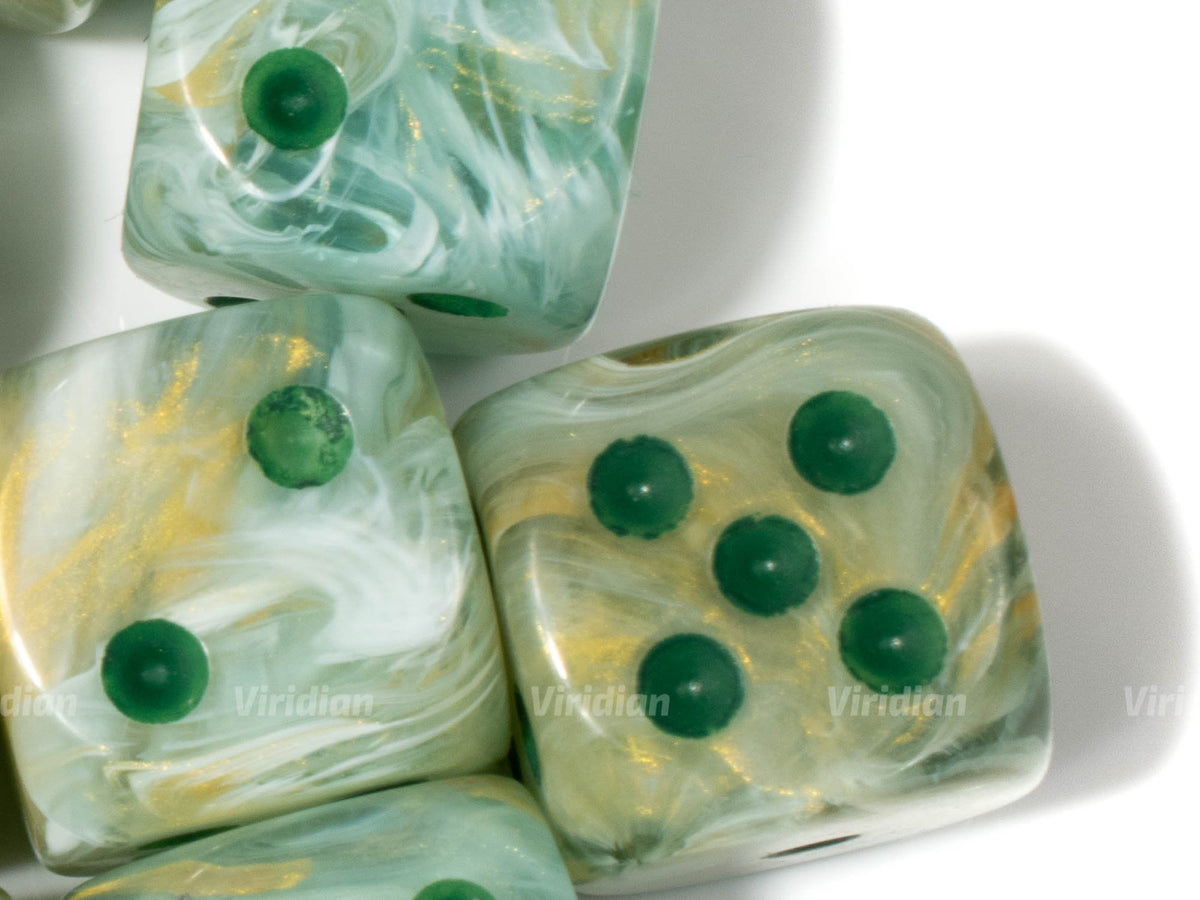 Marble Green & Dark Green | D6 Block | Chessex Dice (12) – Viridian Dice