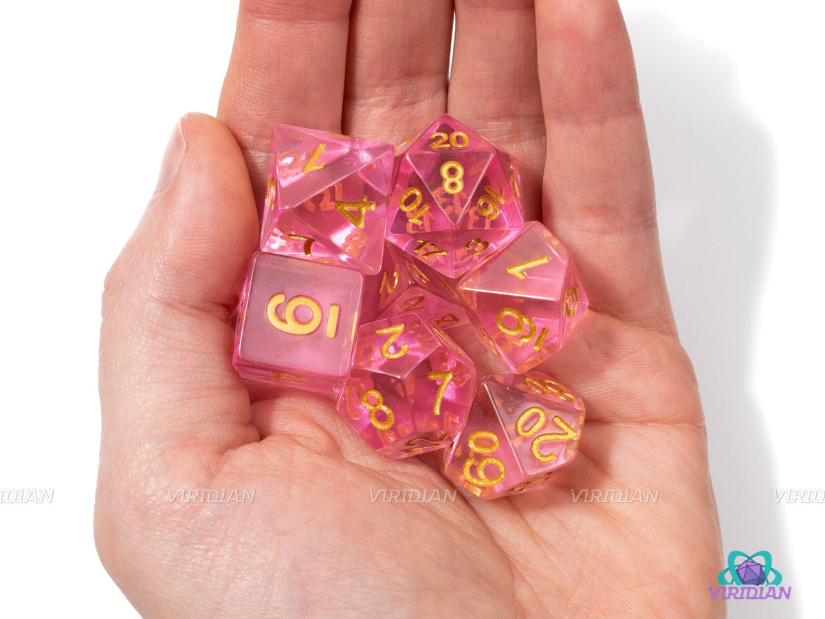 Princess | Pink Translucent Sharp Edge Acrylic Dice Set (7) – Viridian Dice
