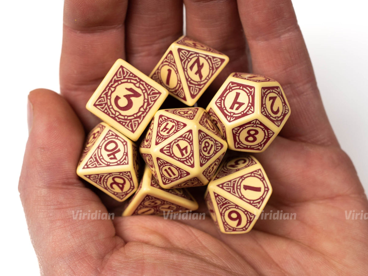 Viking: Valhalla | Beige & Burgundy | Q Workshop Dice Set (7) | Q Work ...