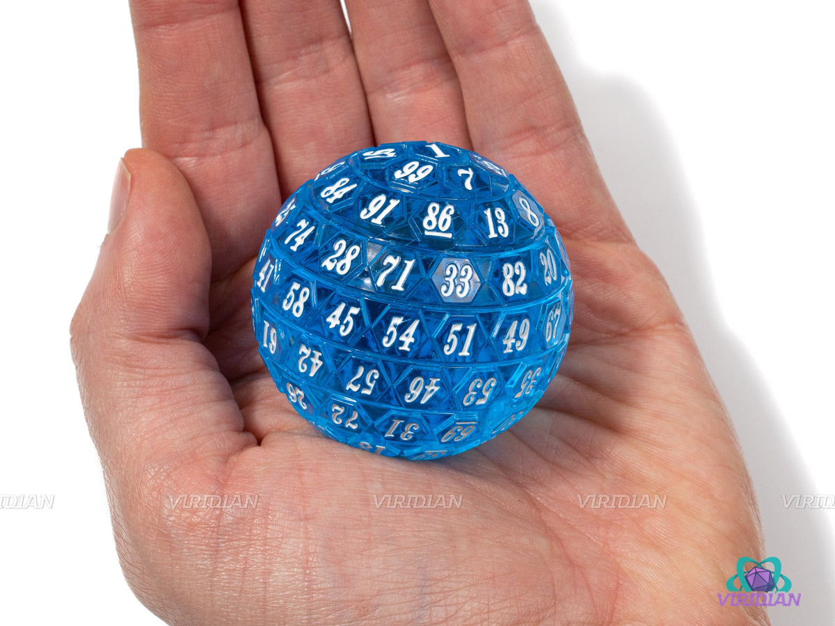 Blue & White D100 | Translucent 45mm Giant Acrylic Die (1) – Viridian Dice