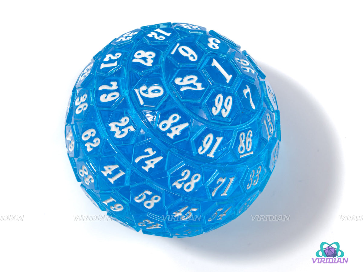 Blue & White D100 | Translucent 45mm Giant Acrylic Die (1) – Viridian Dice