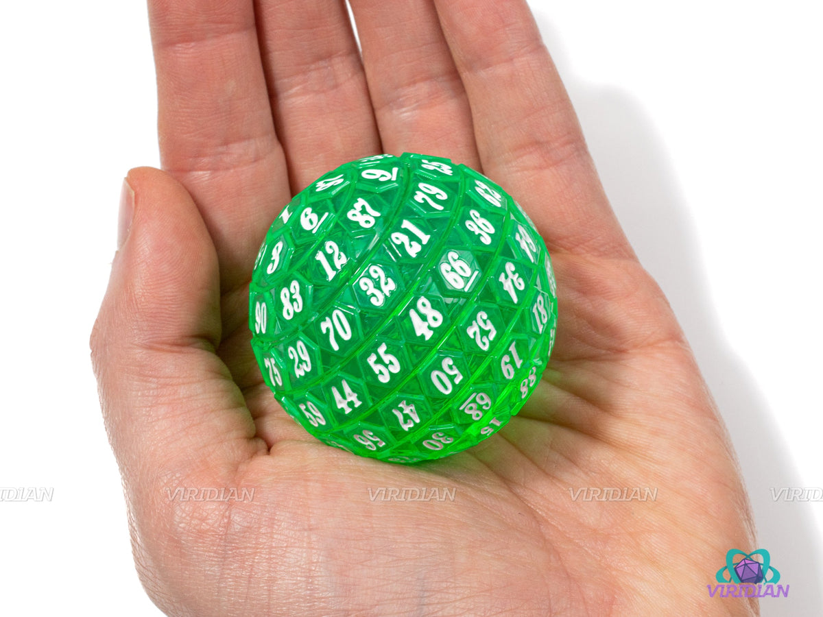 Green & White D100 | Translucent 45mm Giant Acrylic Die (1) – Viridian Dice