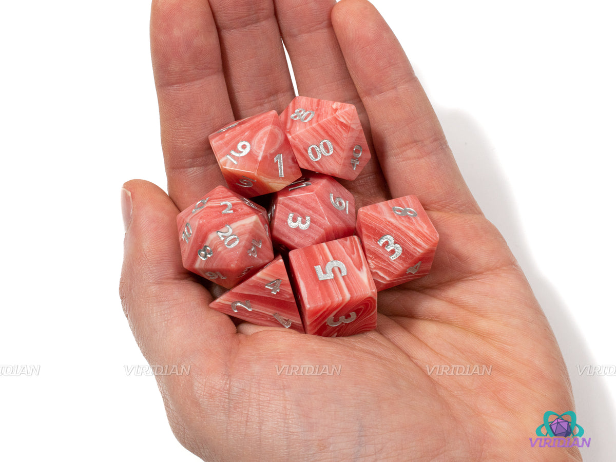 Sashimi | Salmon-Pink Agate, Real Gemstone Dice Set (7) | Dungeons and ...