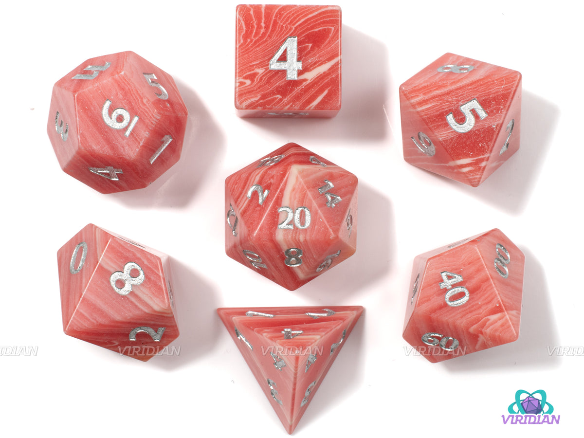 Sashimi | Salmon-Pink Agate, Real Gemstone Dice Set (7) | Dungeons and ...