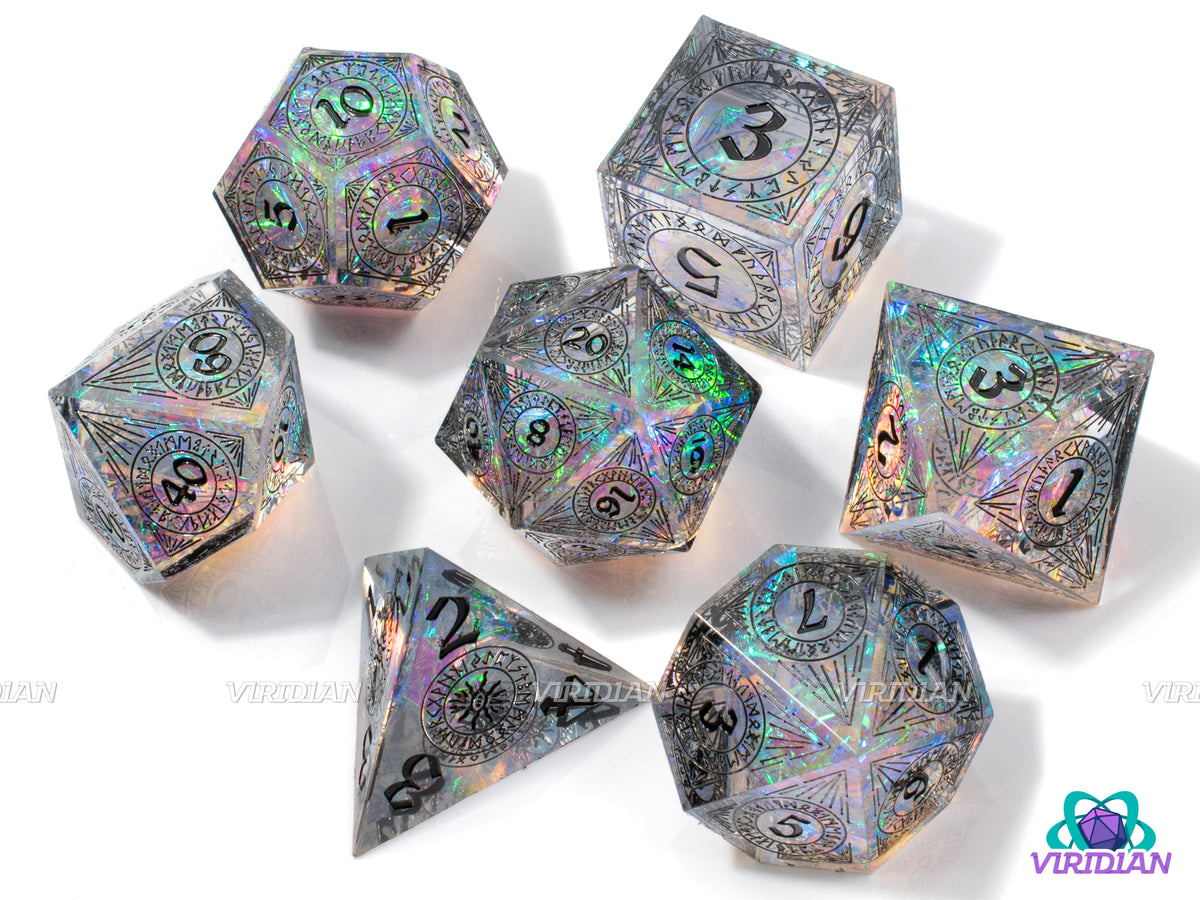 Runic Radiance (Cyan) | Sharp-Edged, Blue-Green Holographic Film, Tran ...
