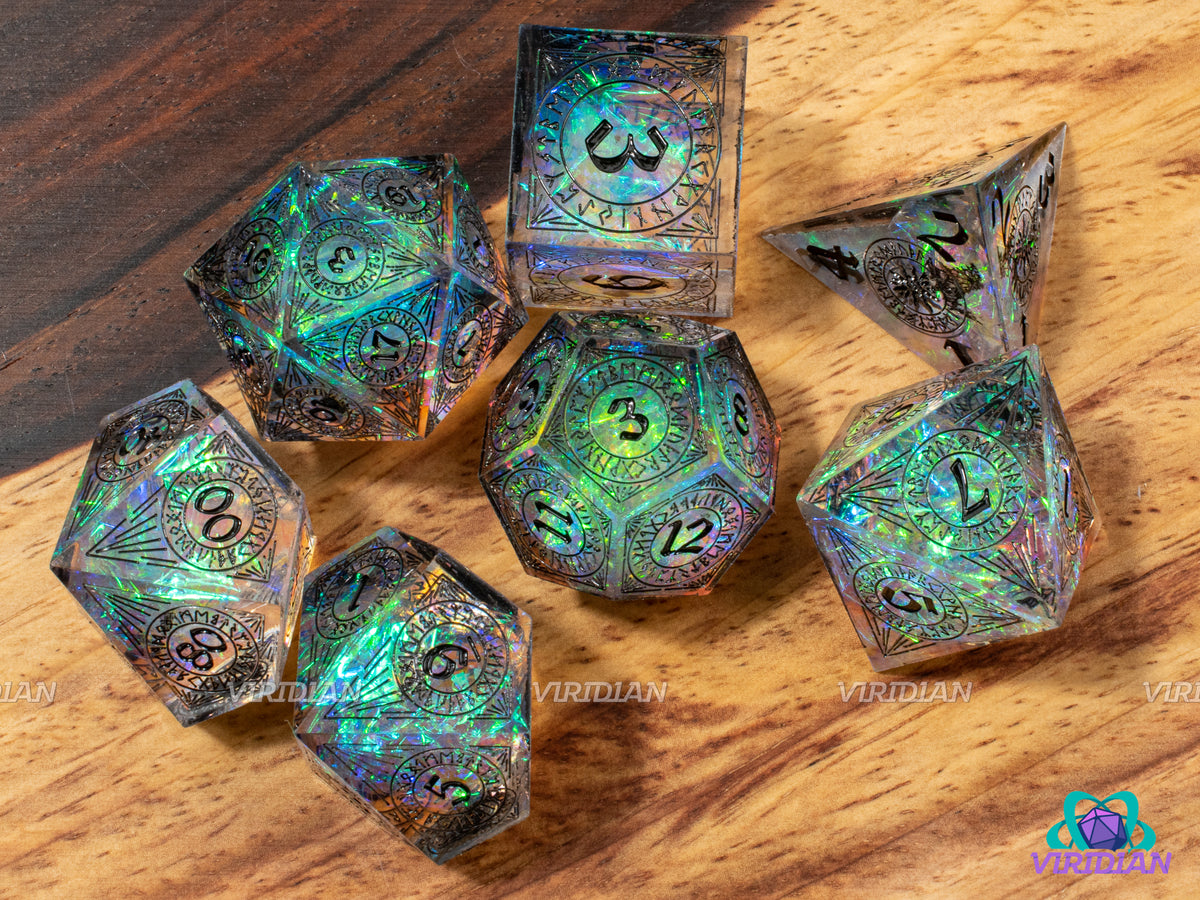 Runic Radiance (Cyan) | Sharp-Edged, Blue-Green Holographic Film, Tran ...
