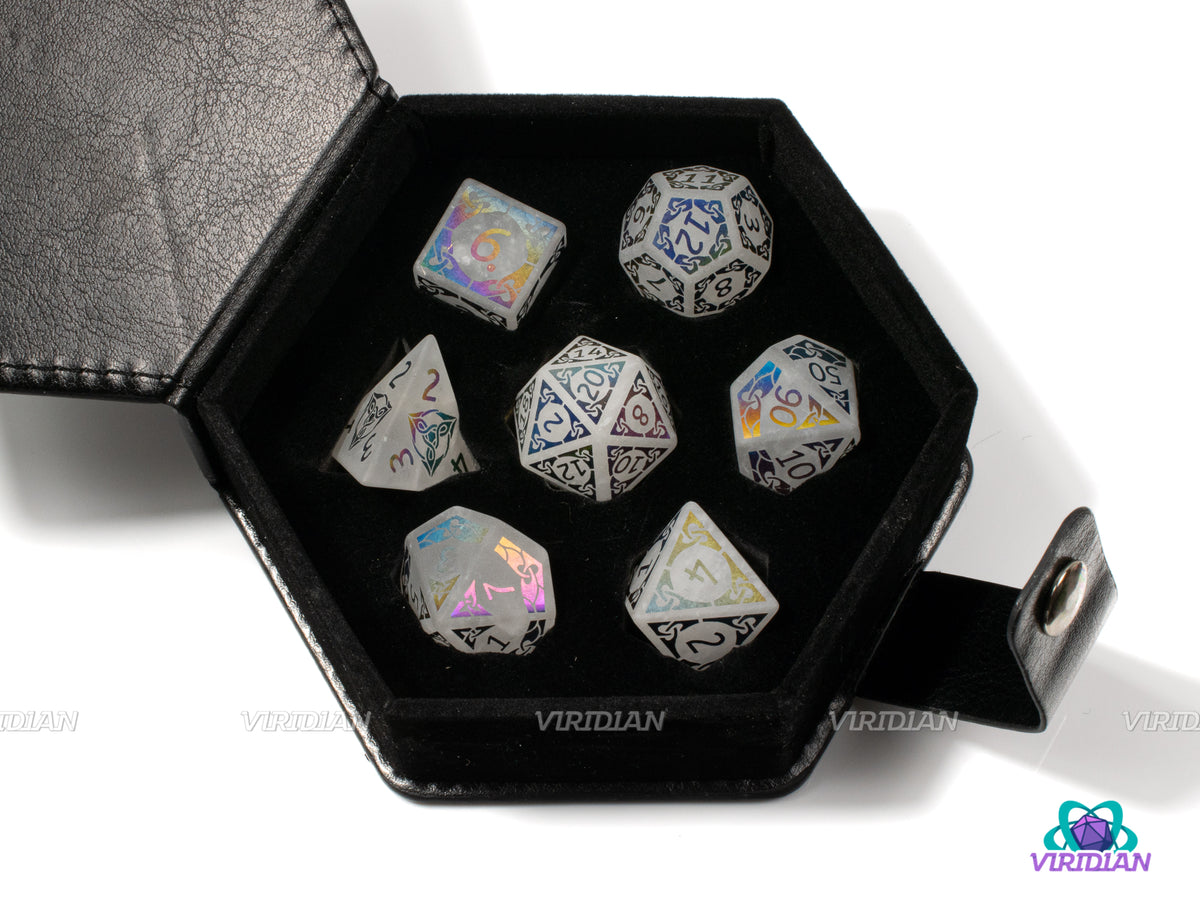 White Quartz with Rainbow | Iridescent Engraving | Real Gemstone Dice ...