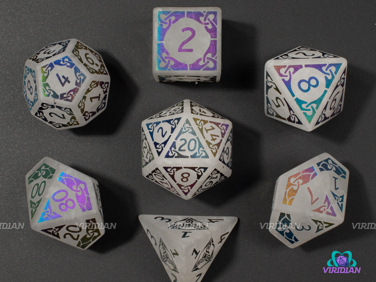 White Quartz with Rainbow | Iridescent Engraving | Real Gemstone Dice ...
