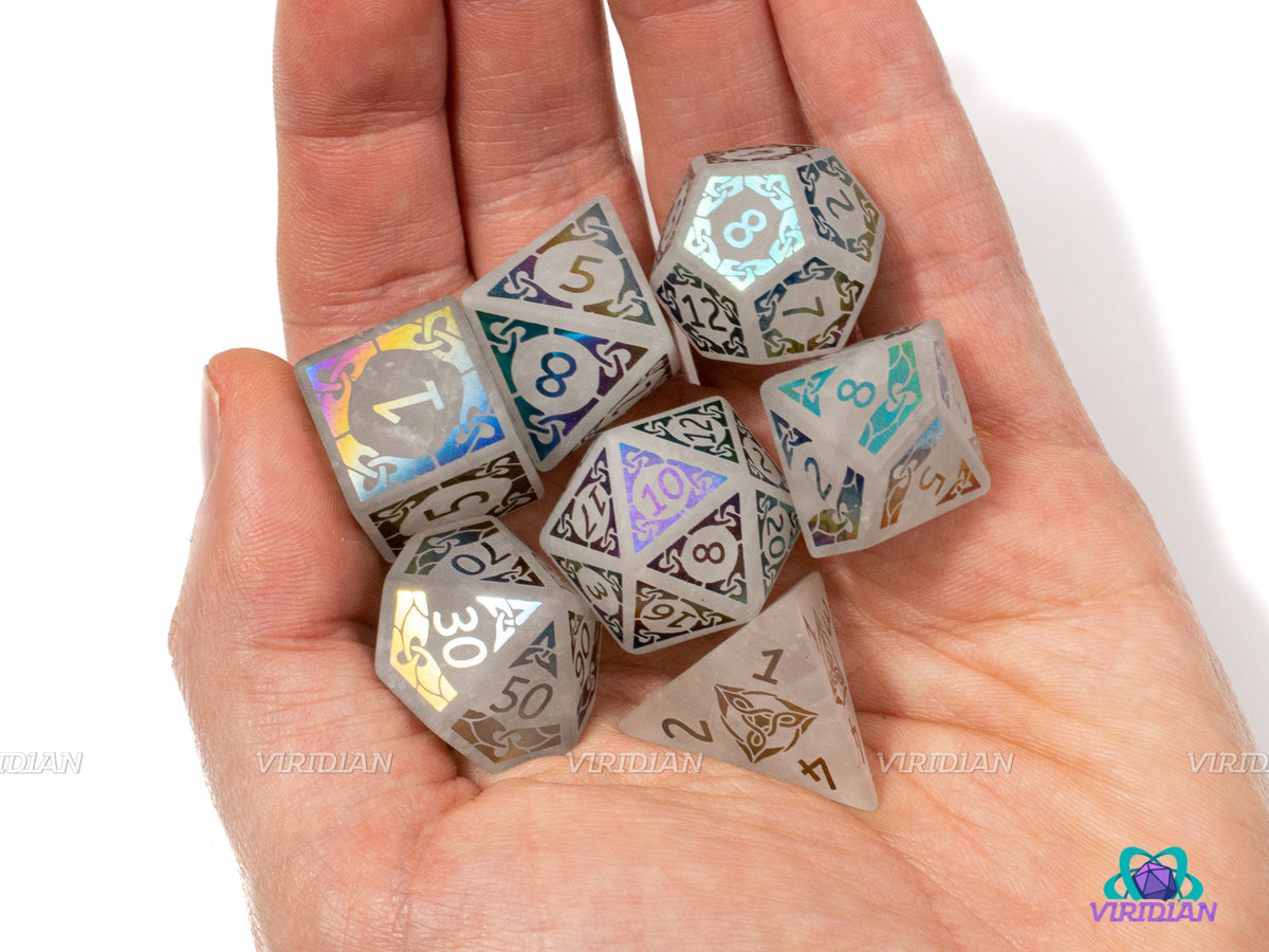 White Quartz with Rainbow | Iridescent Engraving | Real Gemstone Dice ...