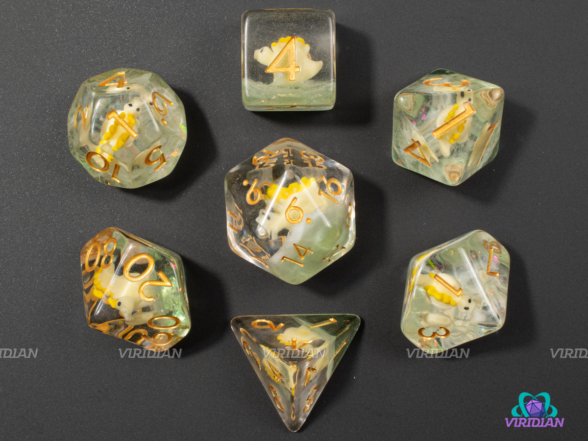 Lil' Stegosaurus | Yellow Dinosaur Charm | Resin Dice Set (7 ...