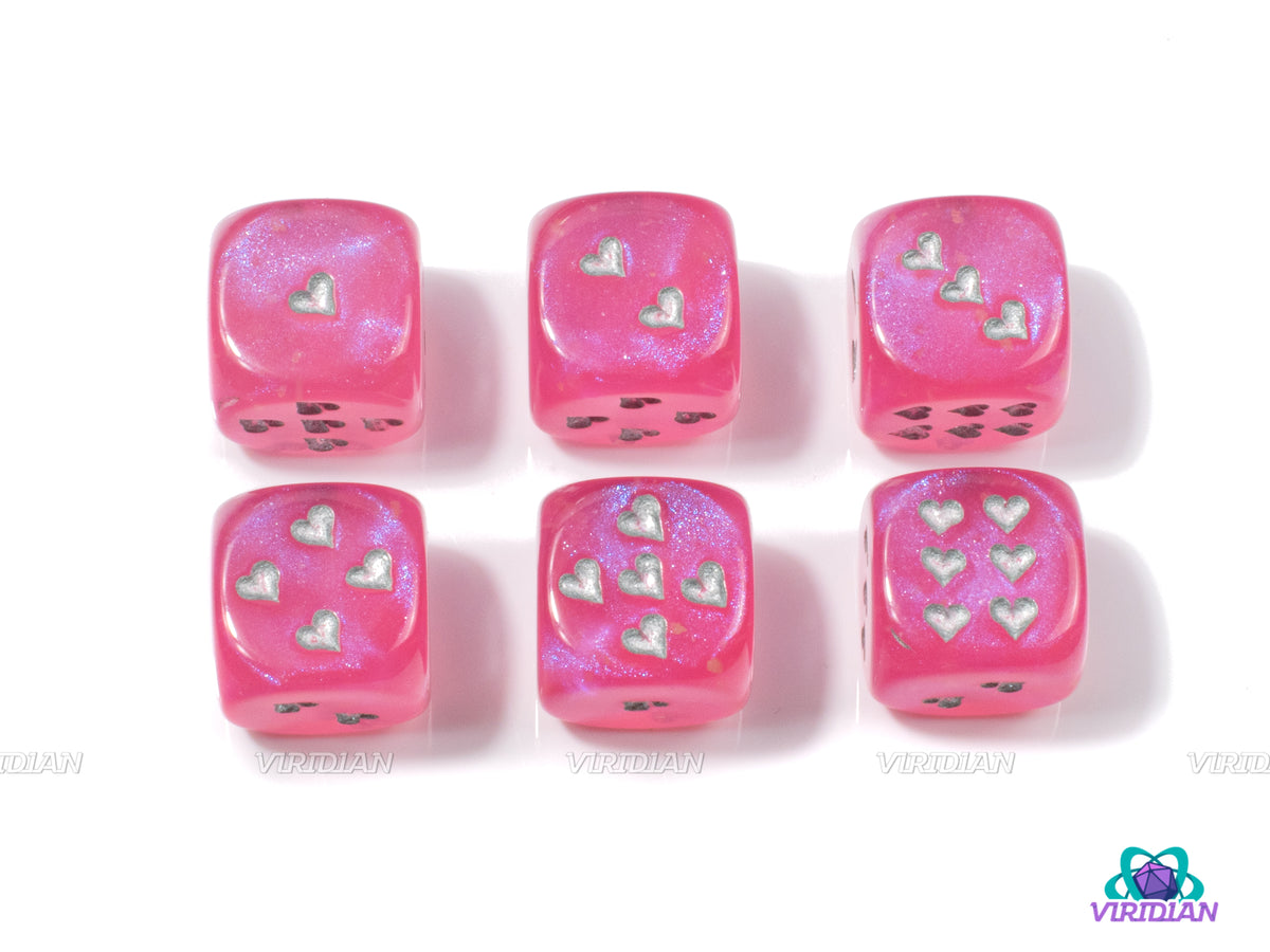 Borealis Pink & Silver | Set of (6) 16mm Heart Pipped D6s | Chessex ...