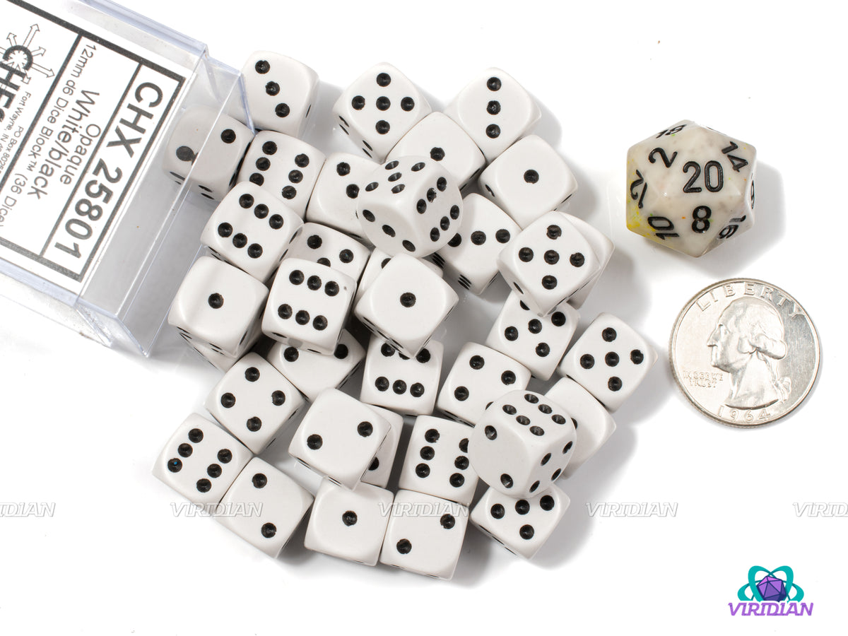 Opaque White & Black | 12mm D6 Block (36) | Chessex Dice | Wargaming ...
