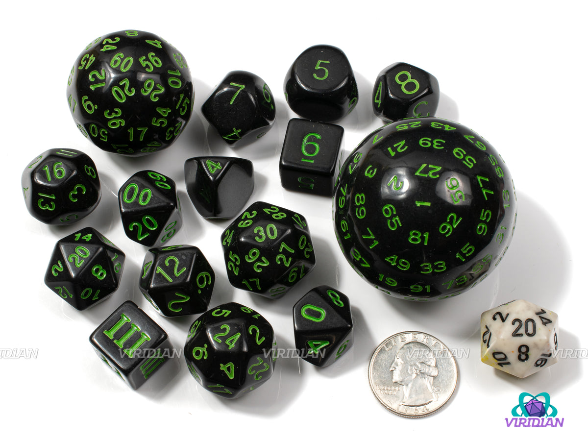 Black & Green Unusual Set (15) | Strange, Weird Dice, Opaque | Acrylic ...