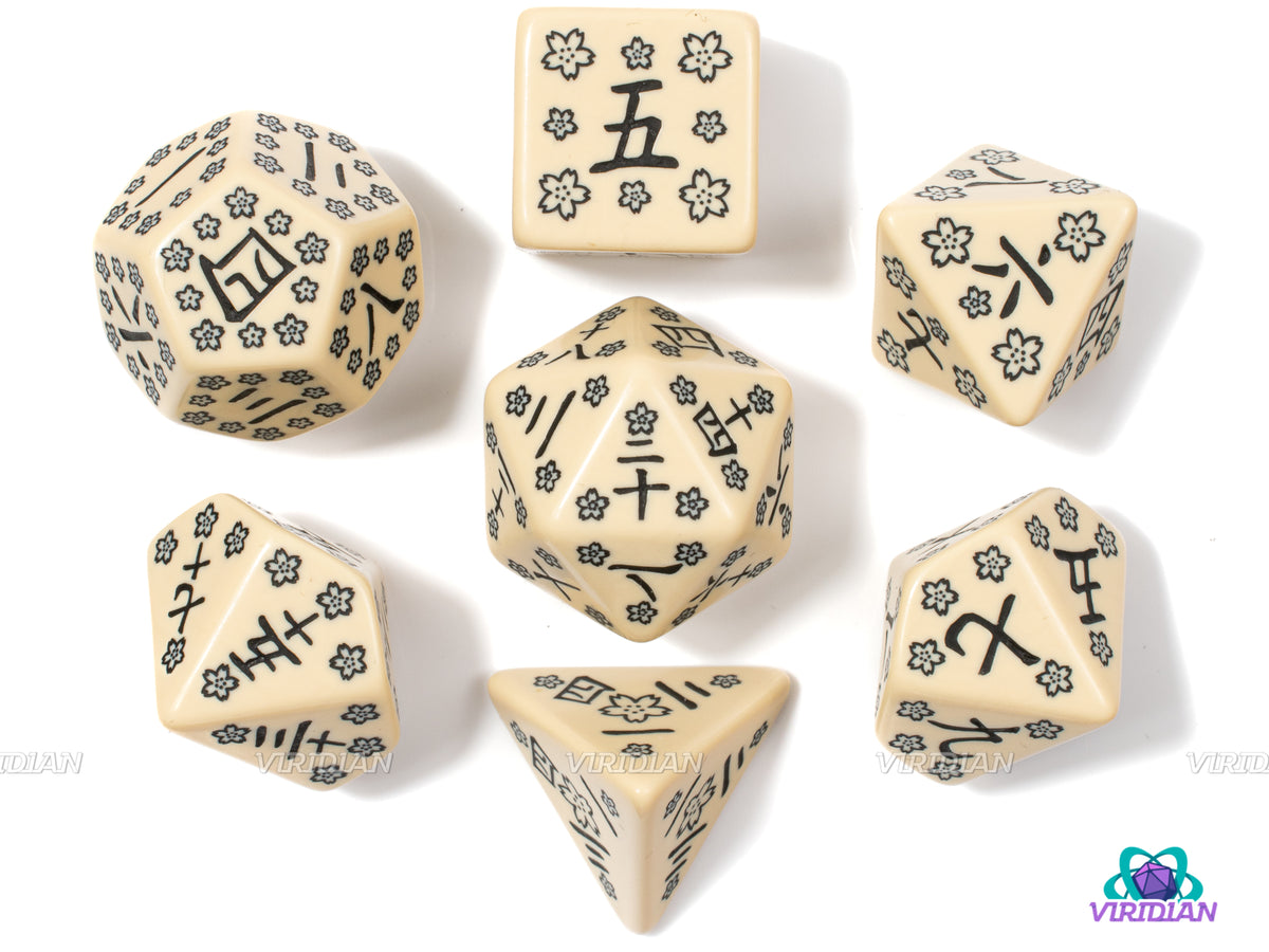 Last Words Stone | Ivory & Black Kanji Japanese Dice Set (7) | Q Works ...