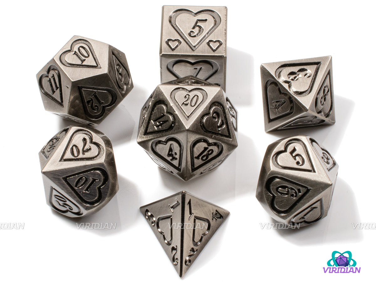Iron Heart | Silver Heart Design Metal Dice Set (7) | Dungeons and Dra ...